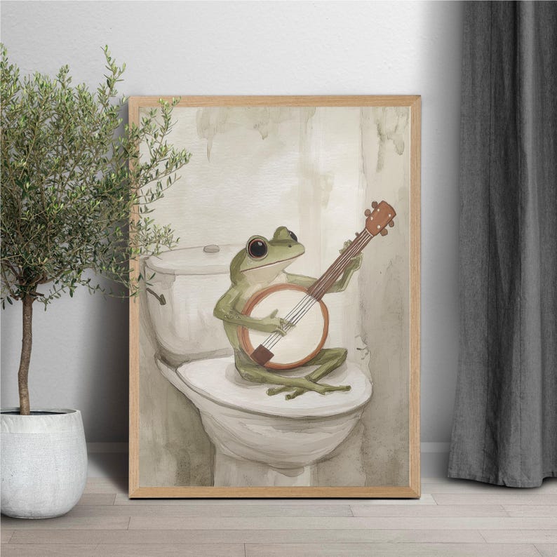Banjo Frog on Toilet, Bathroom Wall Decor, Funny Retro Frog Poster ...