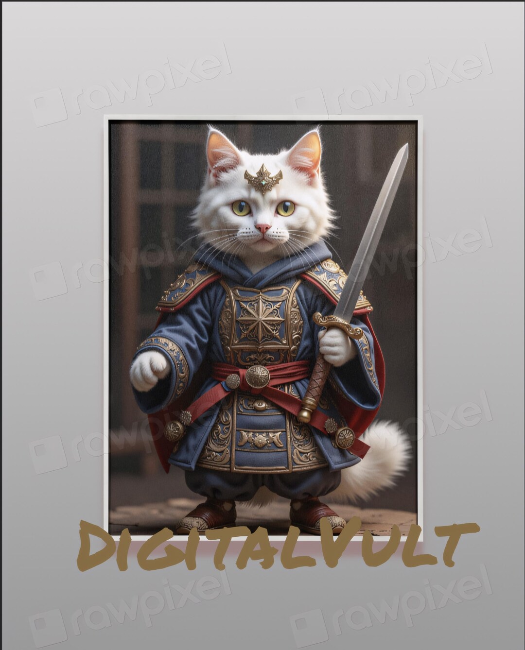 Cat Samurai Art, Cute Cat Wall Decor, Cat Art Print, Home Decor, Cat ...