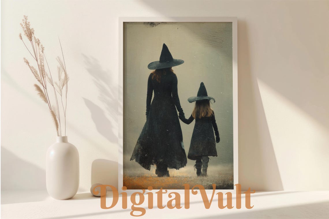 Witch and Daughter Wall Art Print, Halloween Witch Painting, Dark ...
