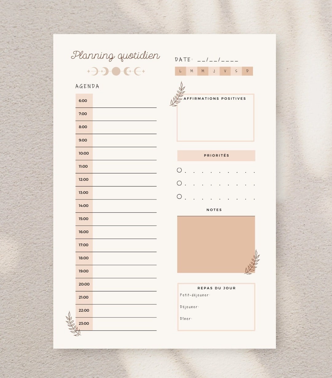 Planificateur quotidien français | Planificateur quotidien imprimable ...