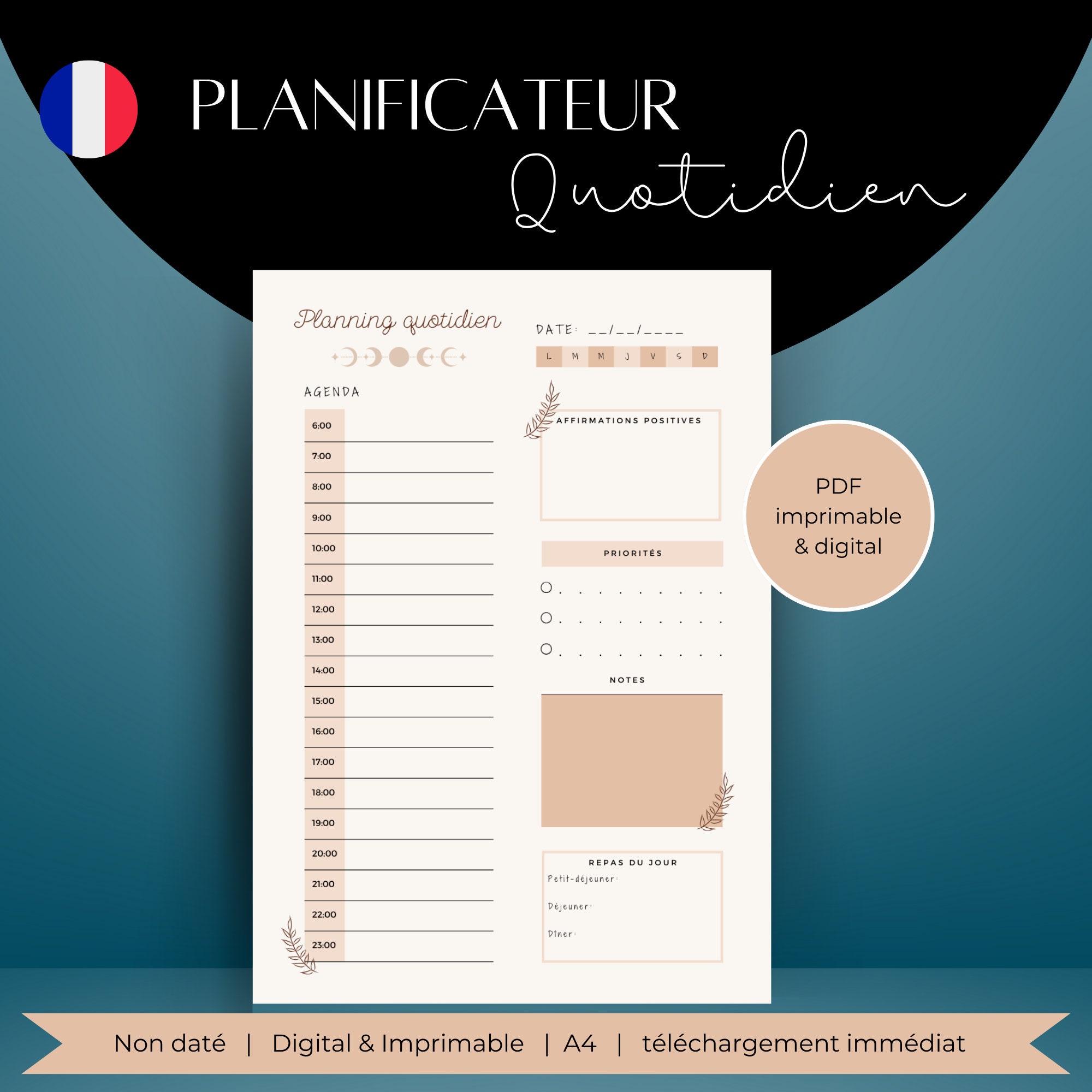 Planificateur quotidien français | Planificateur quotidien imprimable ...