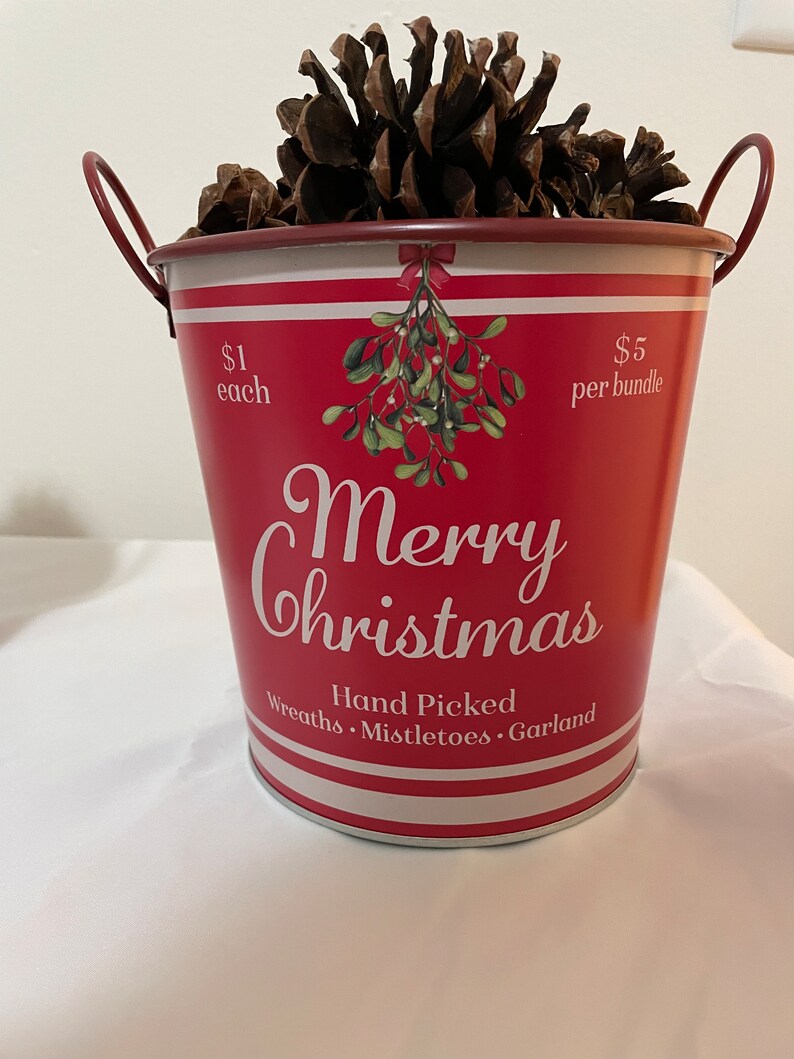 Christmas Metal Pail With Cinnamon Scented Pine Cones - Etsy