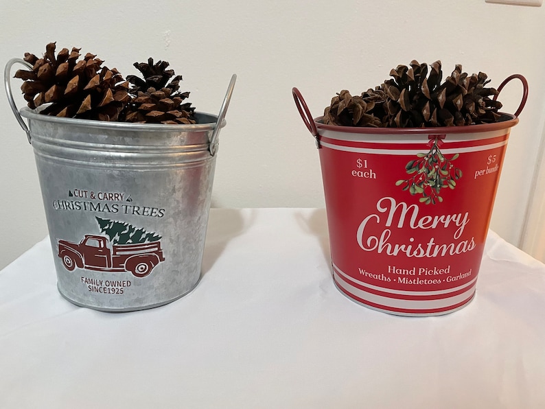Christmas Metal Pail With Cinnamon Scented Pine Cones - Etsy