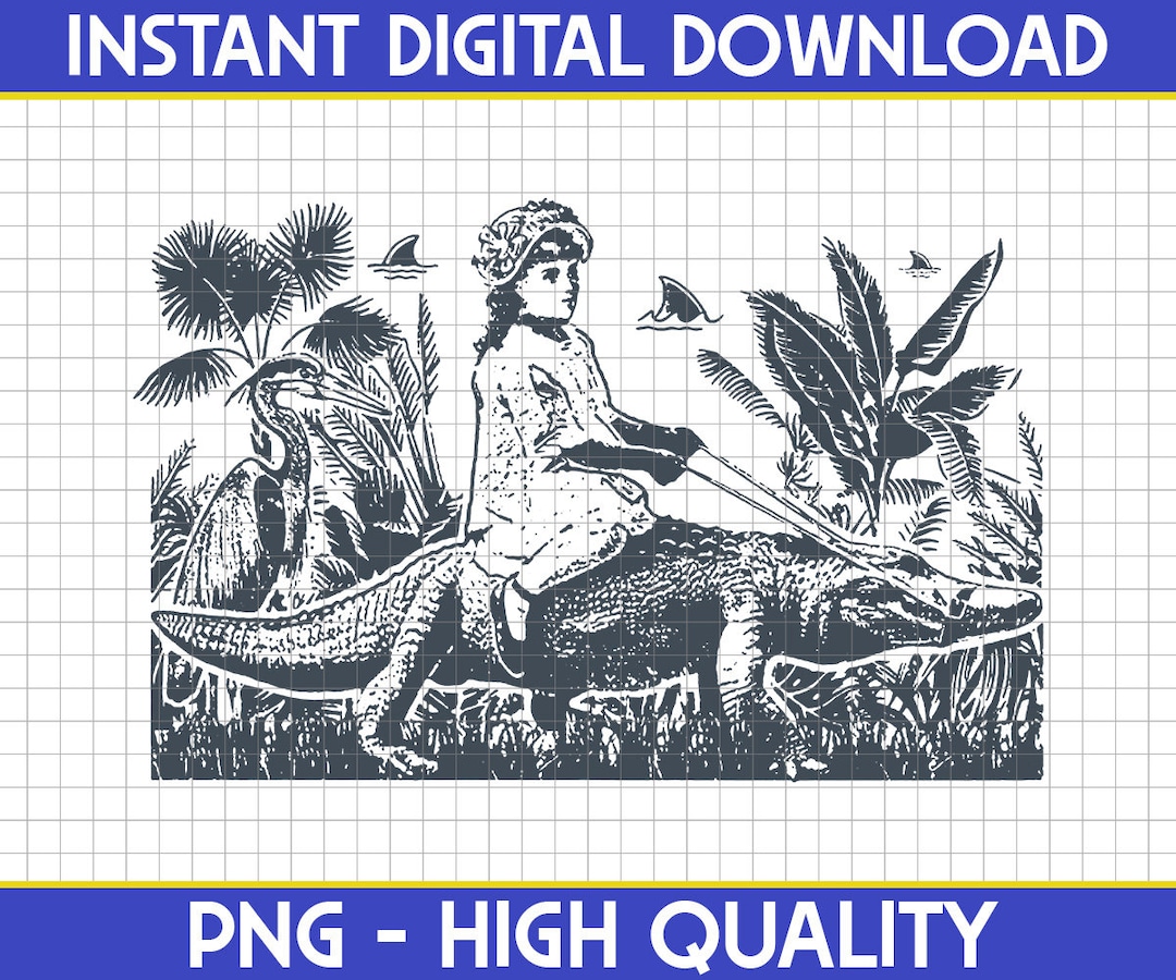 Little Girl Riding Alligator PNG Weird Vintage Animal Graphic Design ...