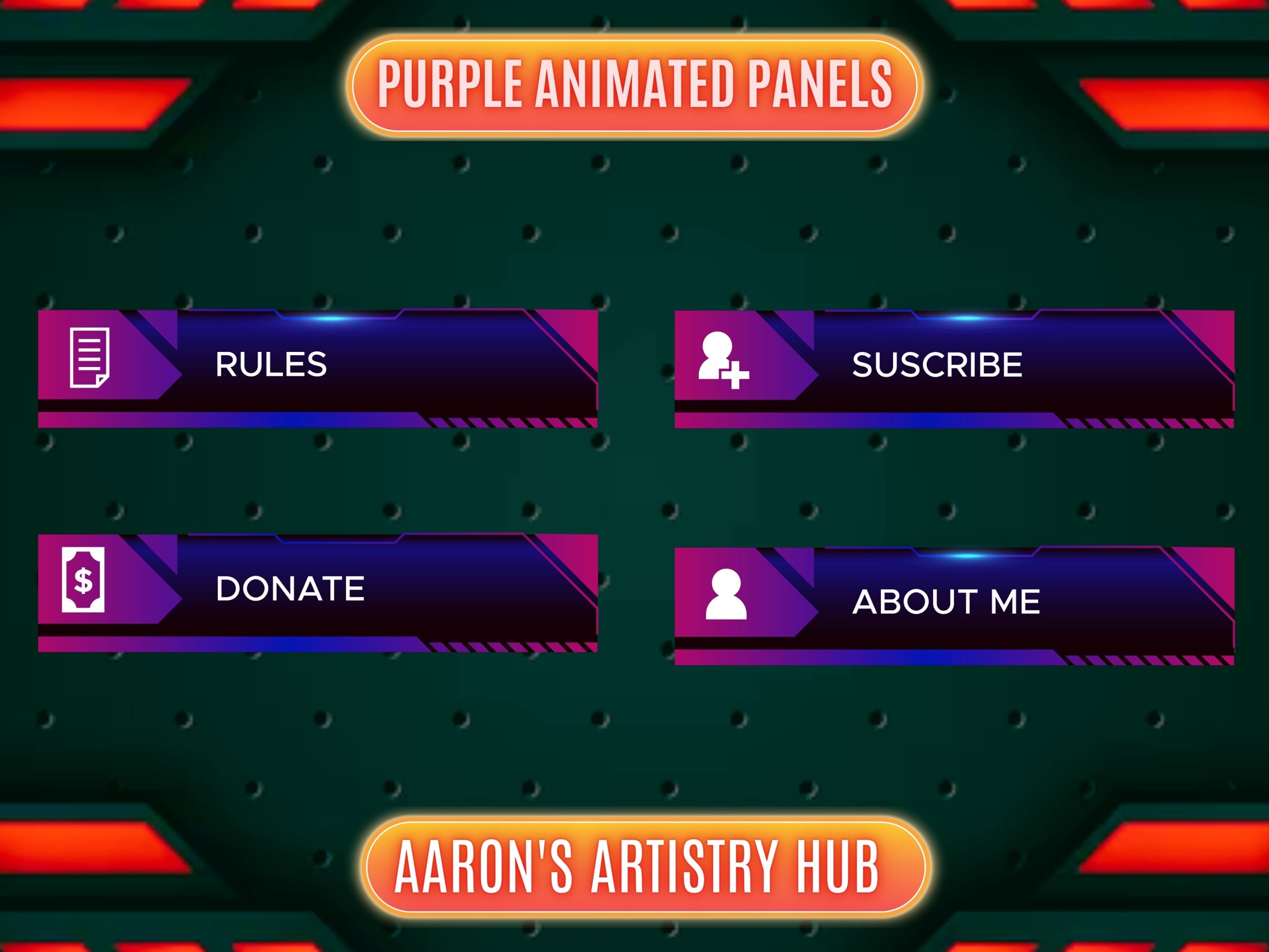 Dark Purple Neon Animated Twitch Overlay - Full Stream Bundle - Webcam ...