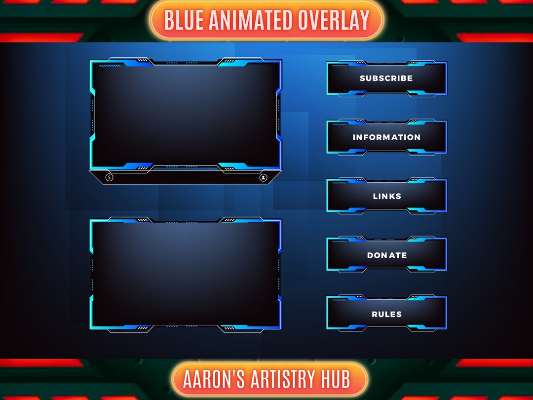 Animated Overlay Package for Twitch With Animated Blue Webcam Panels ...