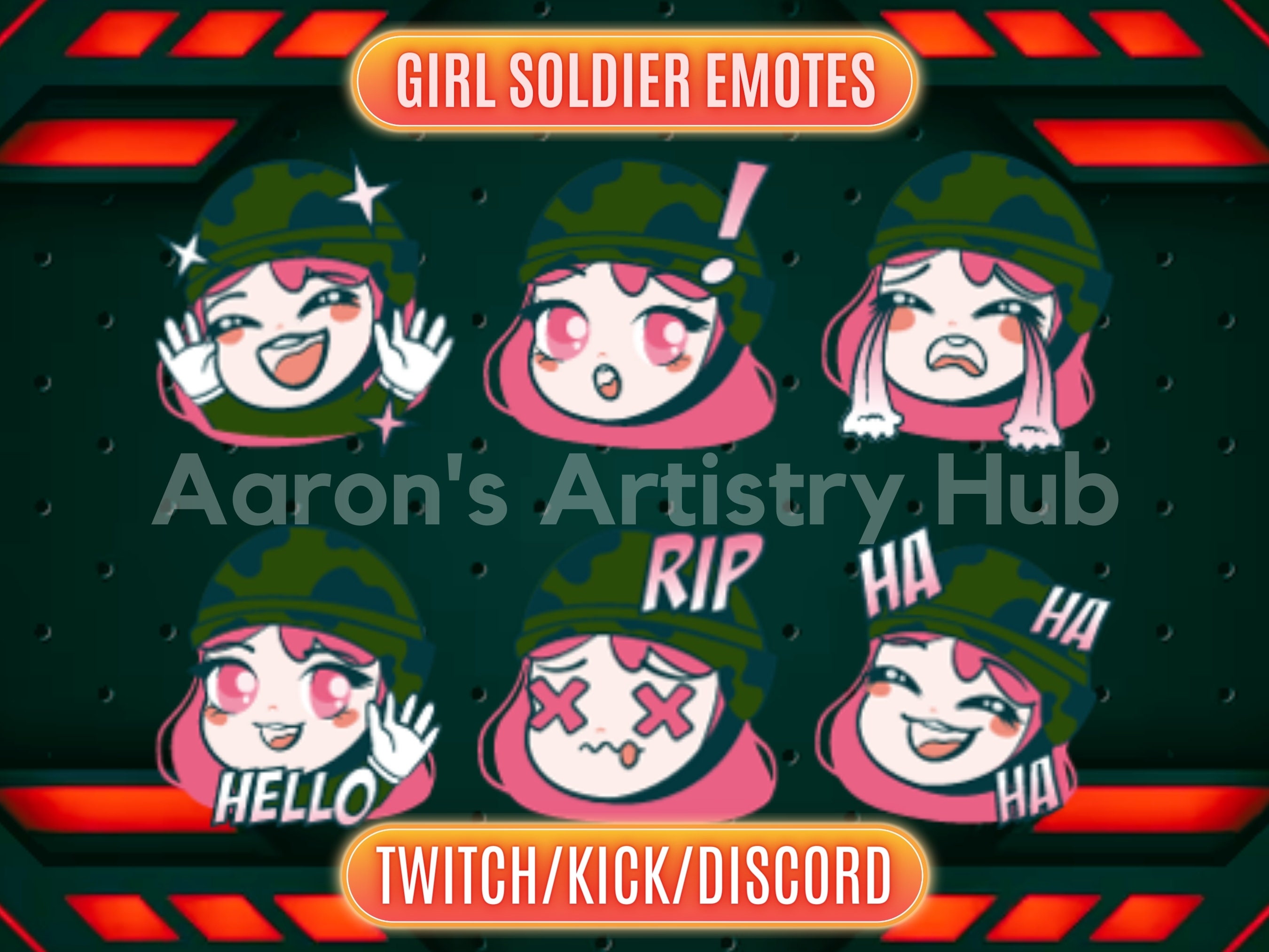 Set of 6 Soldier Twitch Emotes - Army Twitch Emotes - Military Girl ...