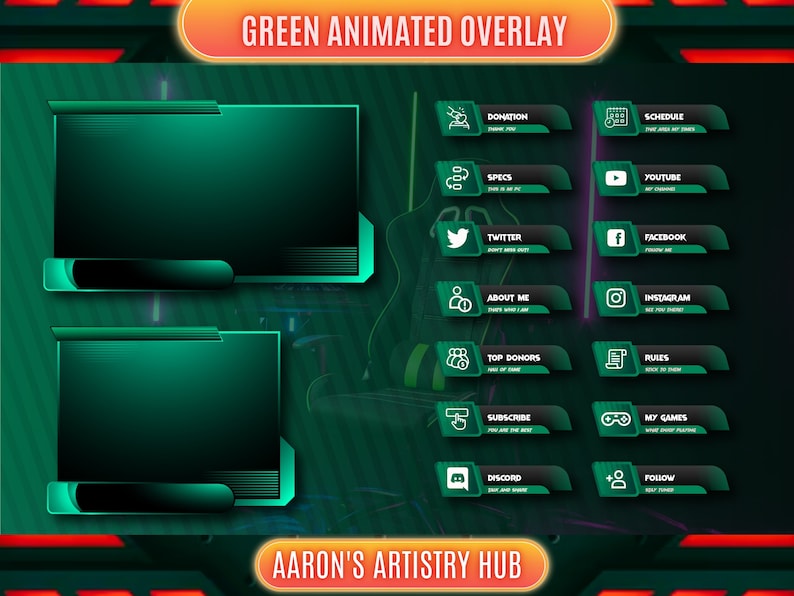 Animated Green Twitch Overlay Stream Package | Stream Overlay | Twitch ...