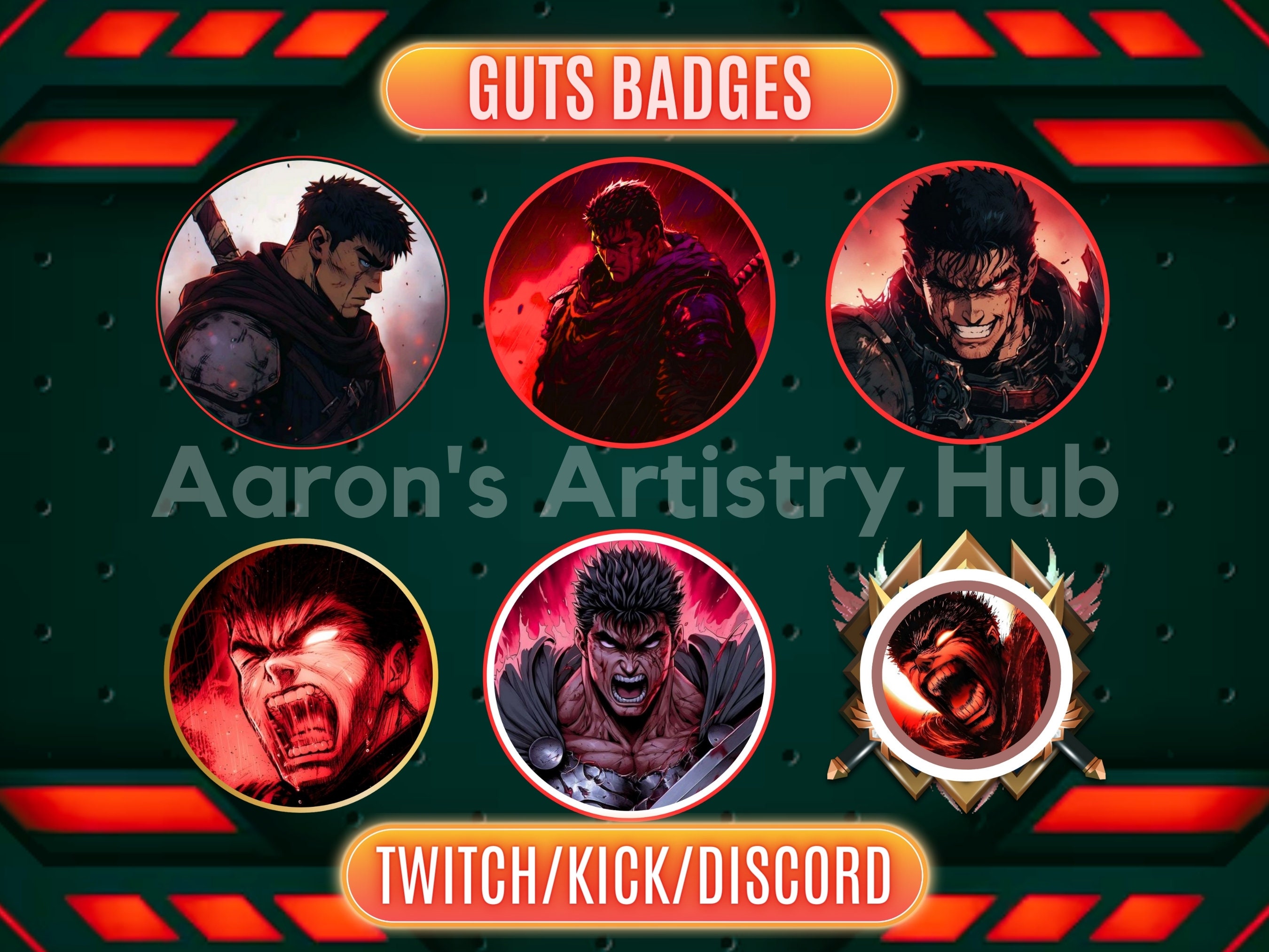 Berserk_guts Anime Badges for Twitch Stream Sub Bits Subscribers / Set ...