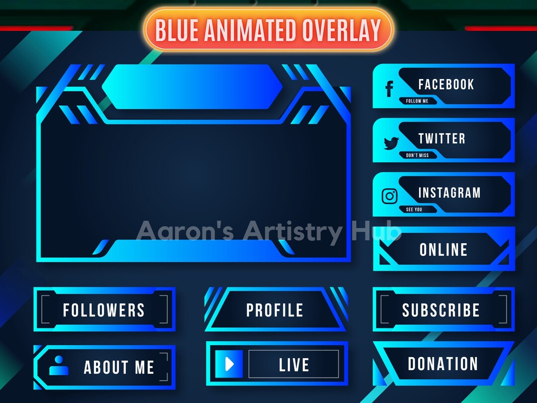 Animated Blue Twitch Overlay Package Comprehensive Stream Overlay Pack ...