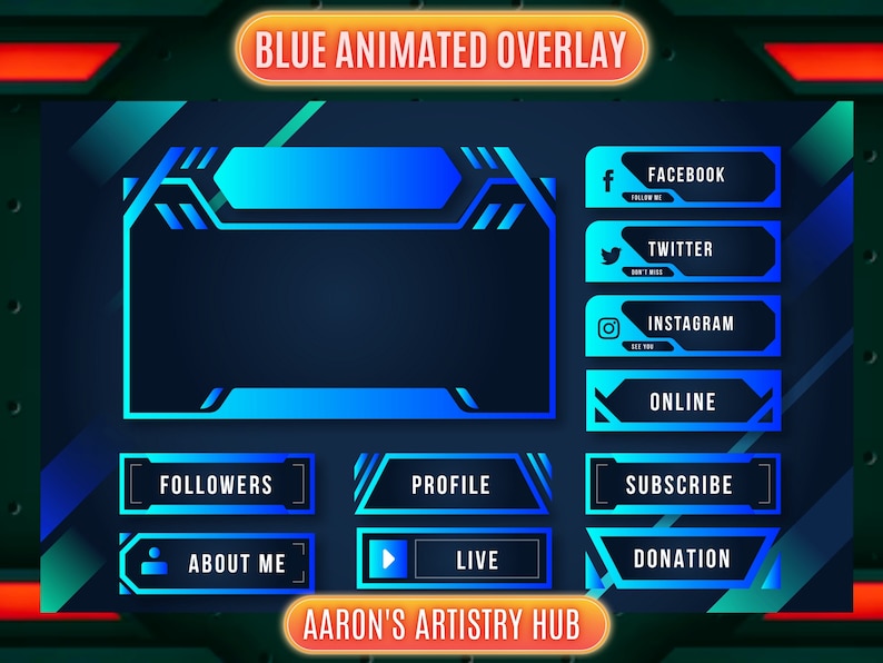Animated Blue Twitch Overlay Package - Comprehensive Stream Overlay ...