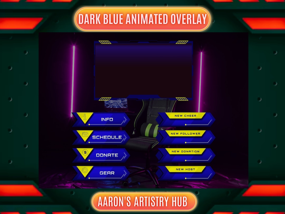 Animated Dark Blue Stream Overlay Bundle - Includes Gaming Chair ...