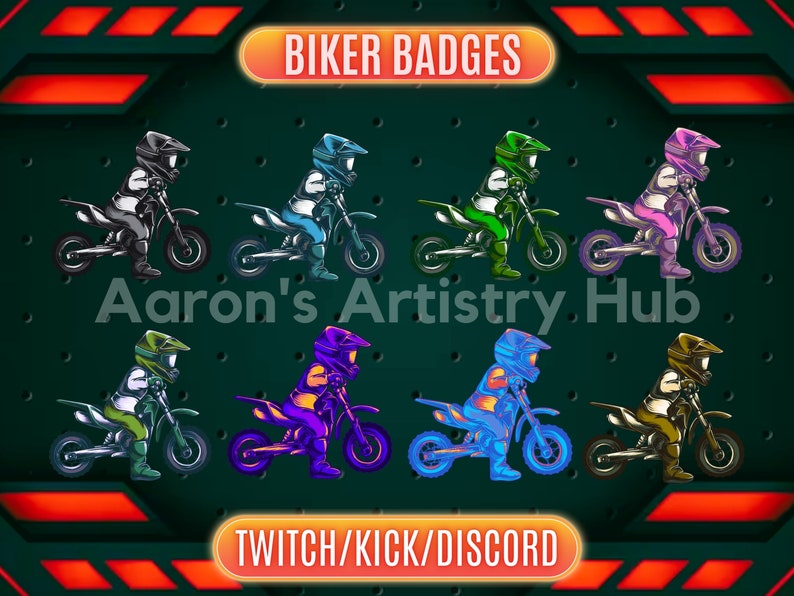 Set of 6 Biker Twitch Sub Badges Featuring Motorcycle, Helmets, Racers ...