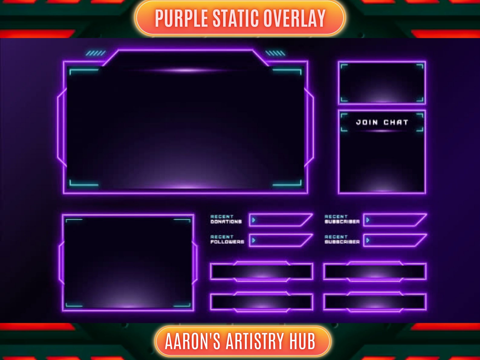 Purple Twitch Overlays Set - Stationary Twitch Overlays - Webcam Frames ...