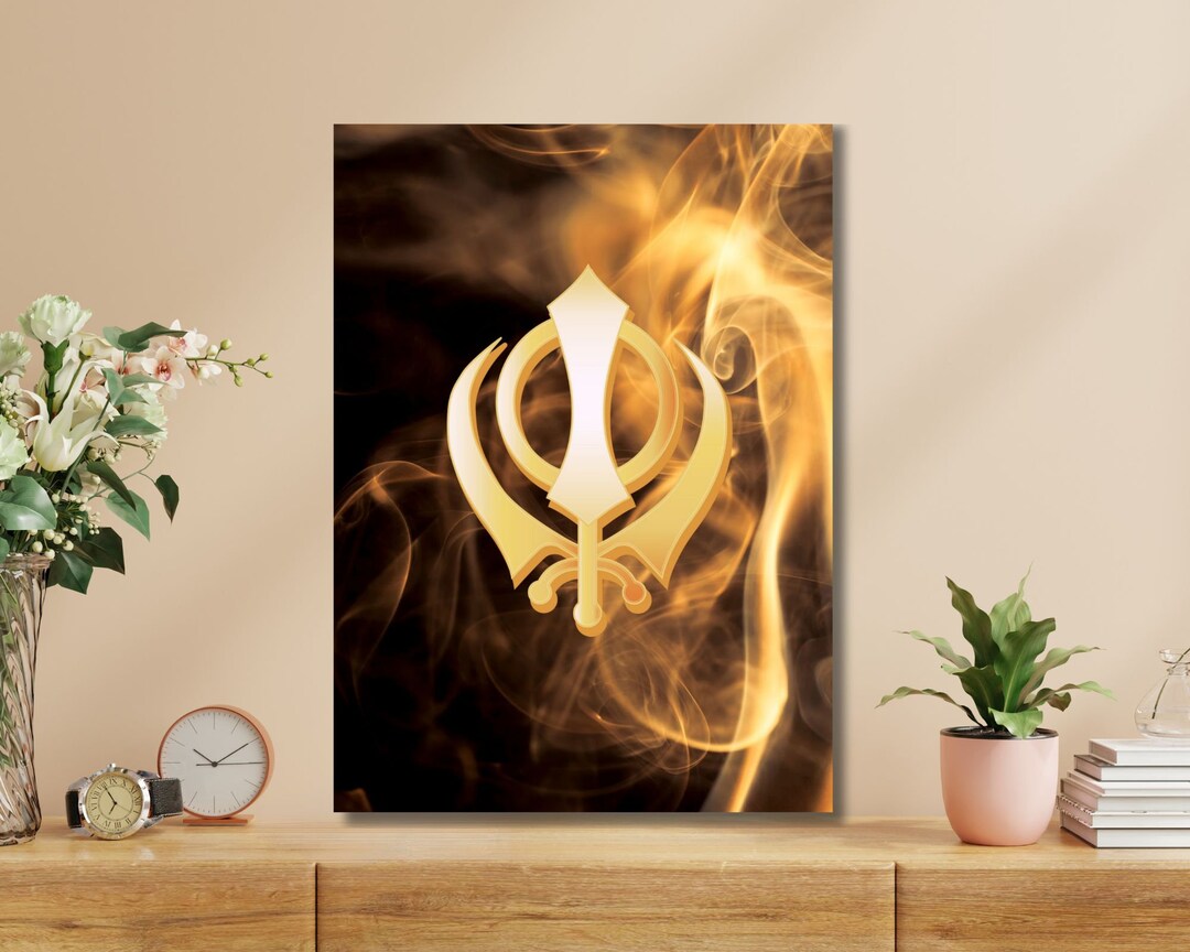 Gold and Black Khanda With Flames on a Ready to Hang Canvas. Unique ...