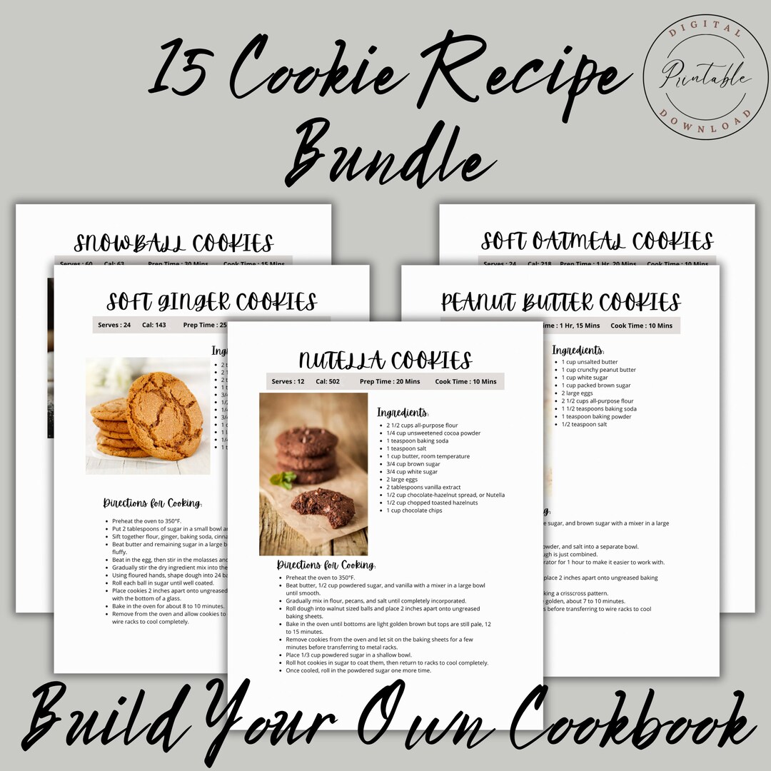 Cookie Recipe Bundle, Printable Dessert Recipes to Build Personalized ...