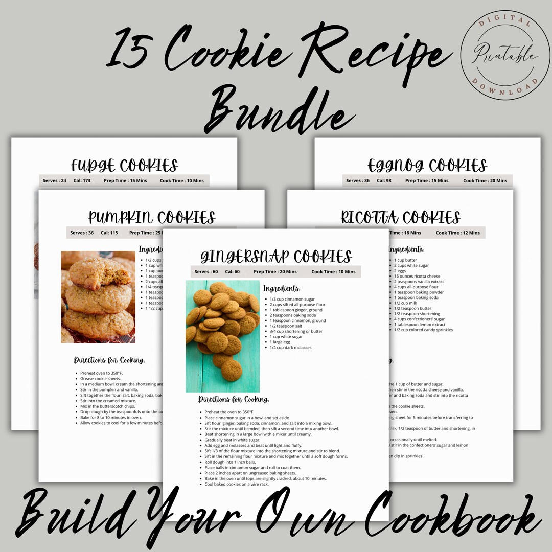 Cookie Recipe Bundle, Printable Dessert Recipes for Personal Cookbook ...