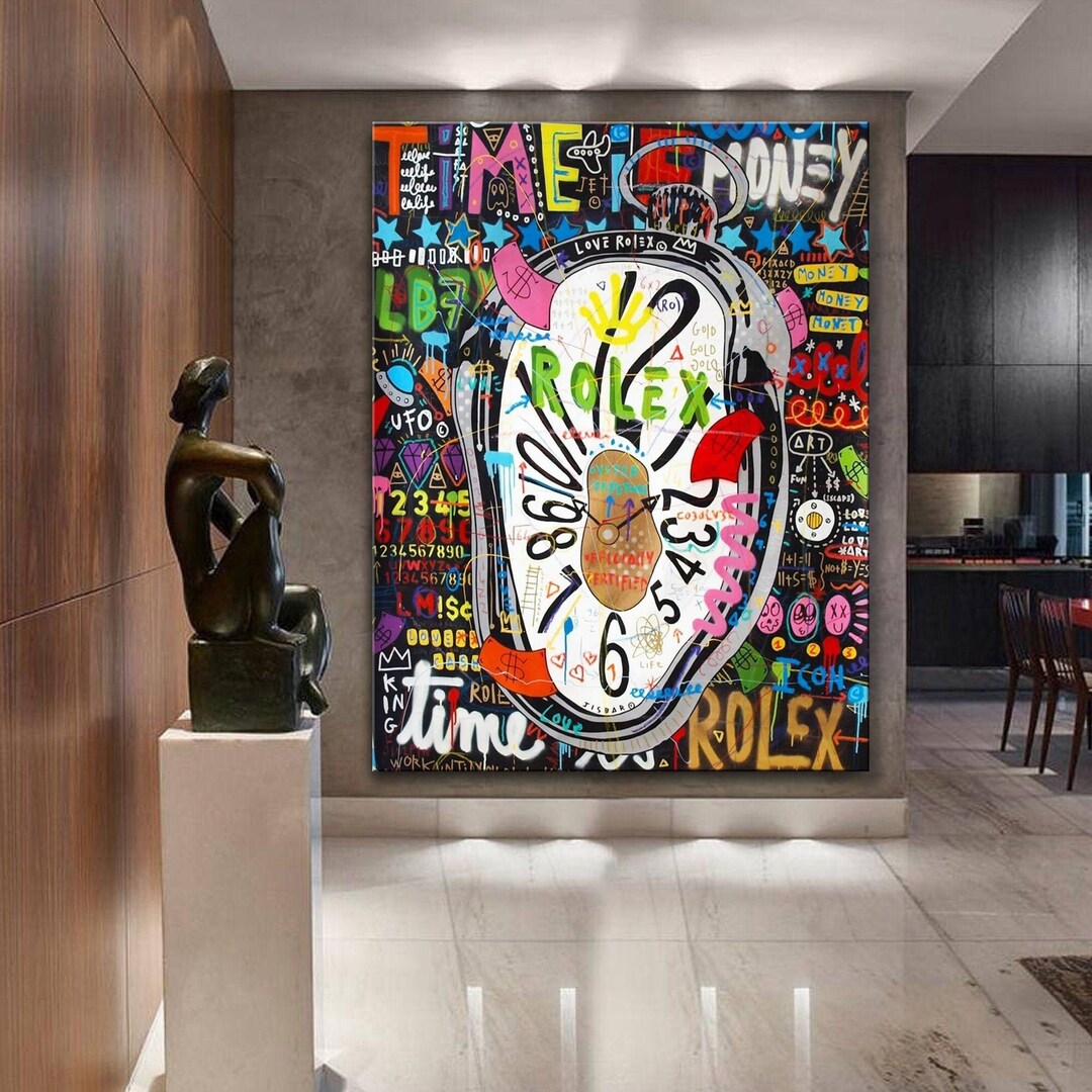 Banksy Style Time is Money Luxury Rolex Oil Paint Pop Art Canvas ...