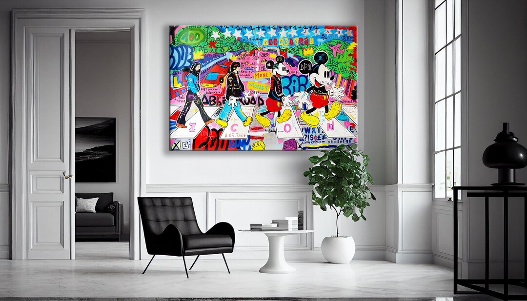 The Beatles Mickey Mouse Style Graffiti Pop Art Canvas, Banksy, Banksy ...