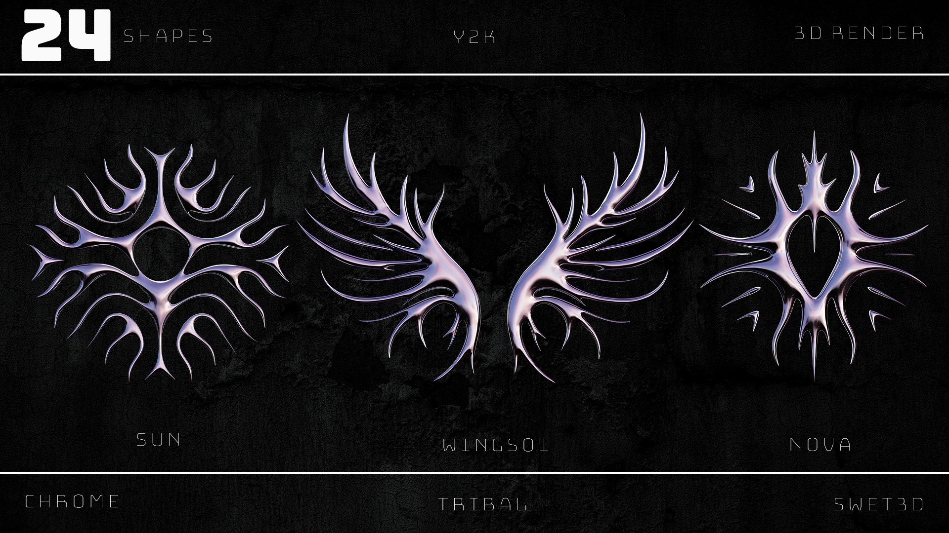 24 Chrome Y2K Tribal Shapes: 3D Render Elements (digital Download) - Etsy