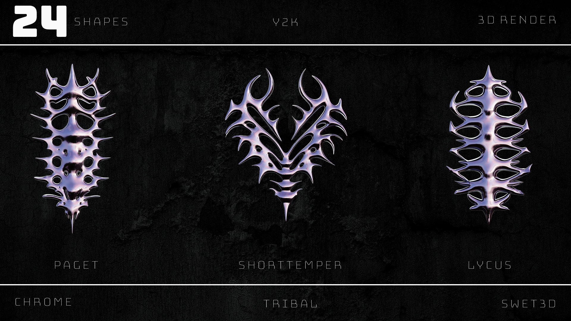 24 Chrome Y2K Tribal Shapes: 3D Render Elements (digital Download) - Etsy