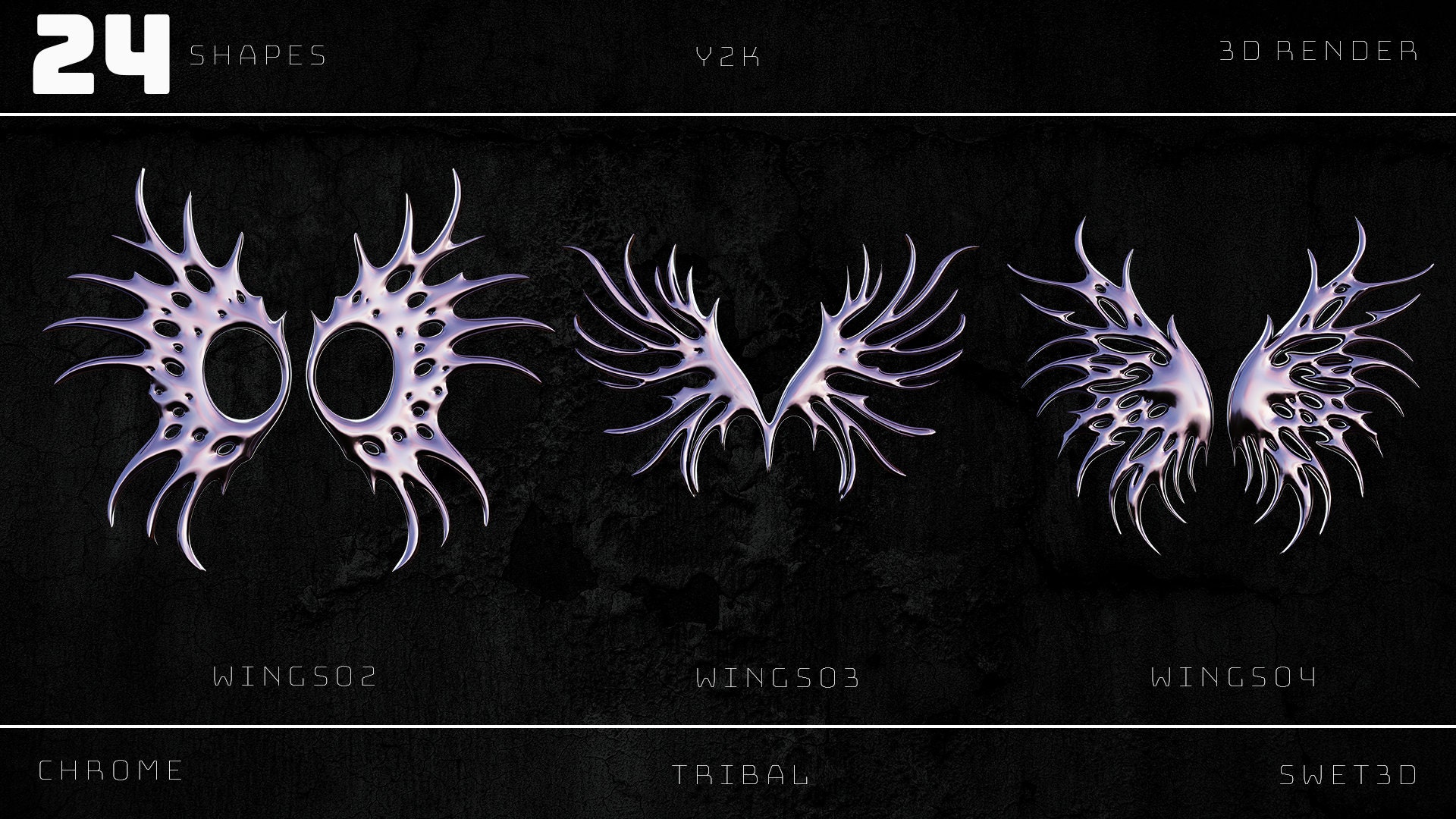 24 Chrome Y2K Tribal Shapes: 3D Render Elements (digital Download) - Etsy