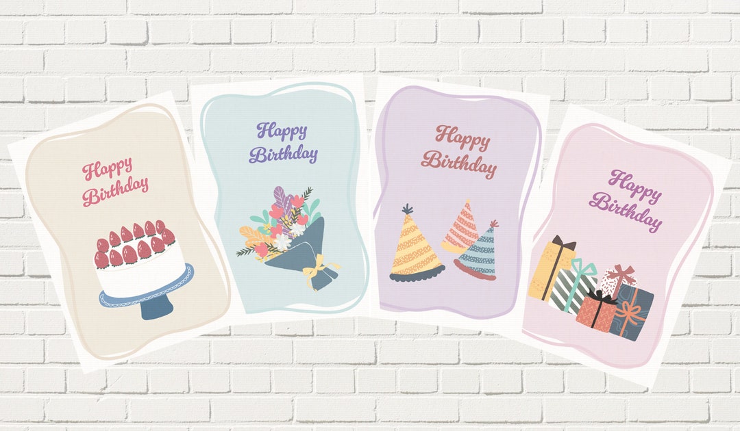 Happy Birthday Card Pack, Set of 4 - Etsy