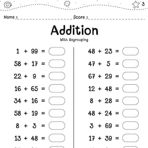 Addition With Regrouping (within 100) for 1st Grade-2nd Grade Math ...