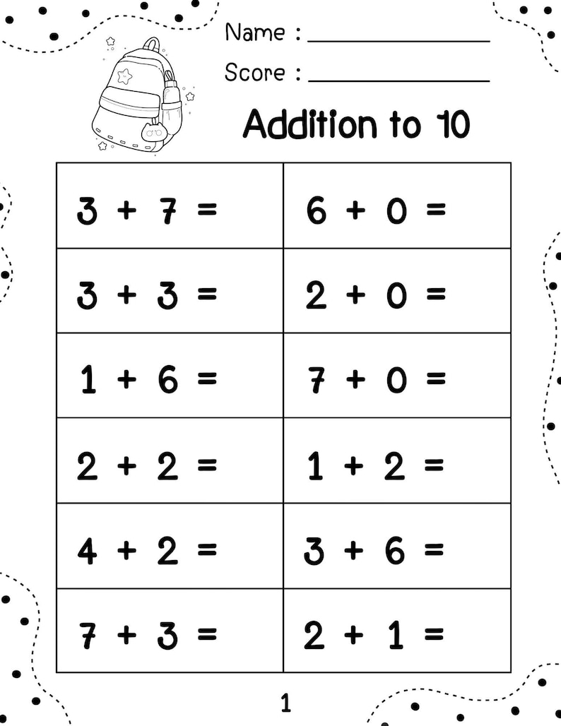 Addition Fill in the Blanks Worksheets (numbers 0-10) for Kindergarten ...