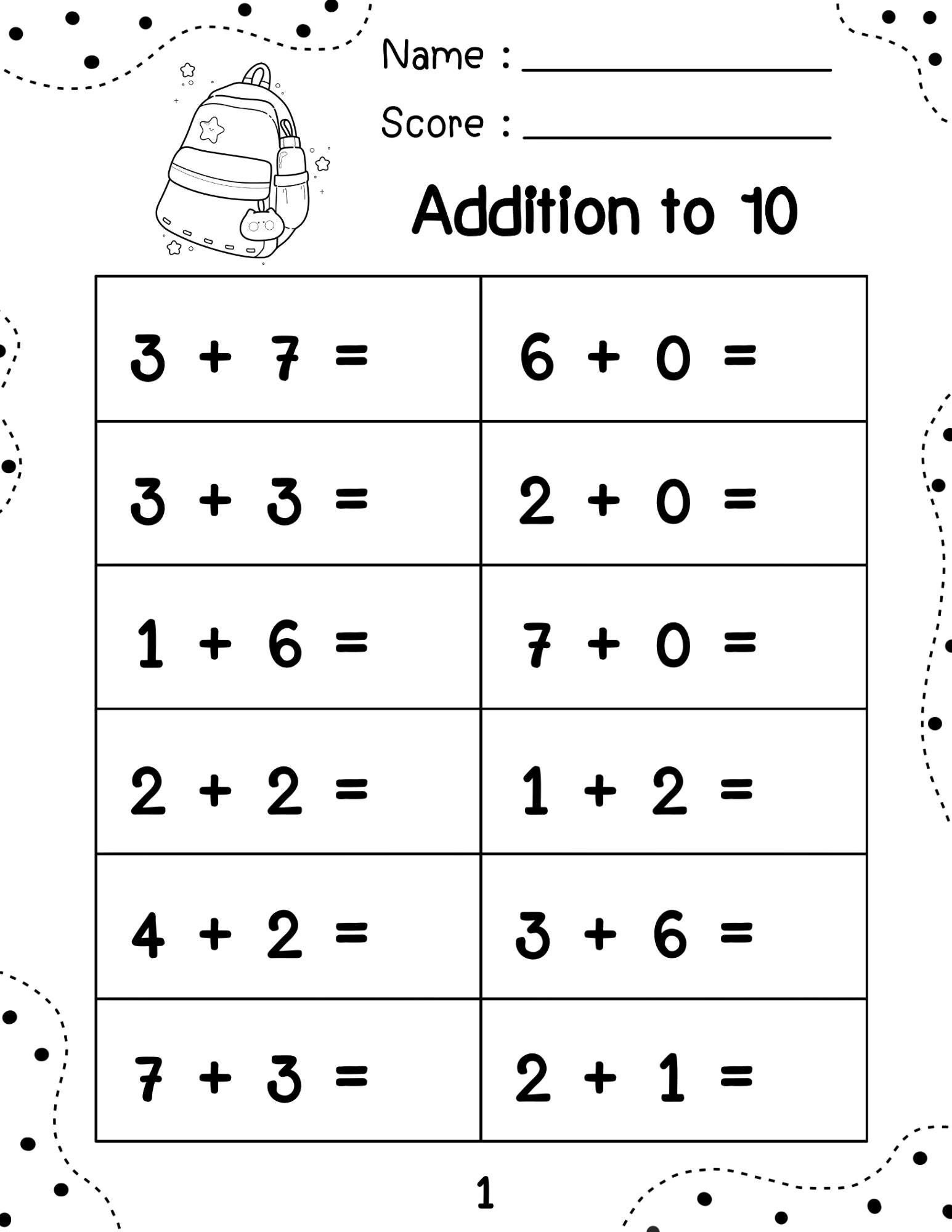 Addition Worksheets: Math Homework Practice for Kindergarten-1st Grade ...