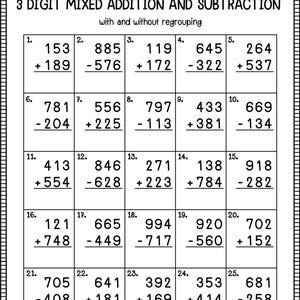3 Digit Mixed Addition and Subtraction (with and Without Regrouping ...