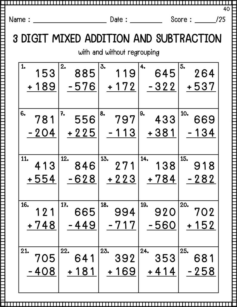 3 Digit Mixed Addition and Subtraction (with and Without Regrouping ...