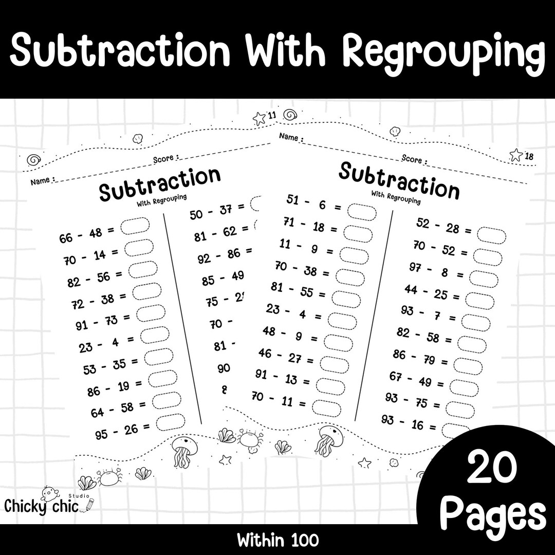 Subtraction With Regrouping within 100 for 1st Grade-2nd Grade Math ...