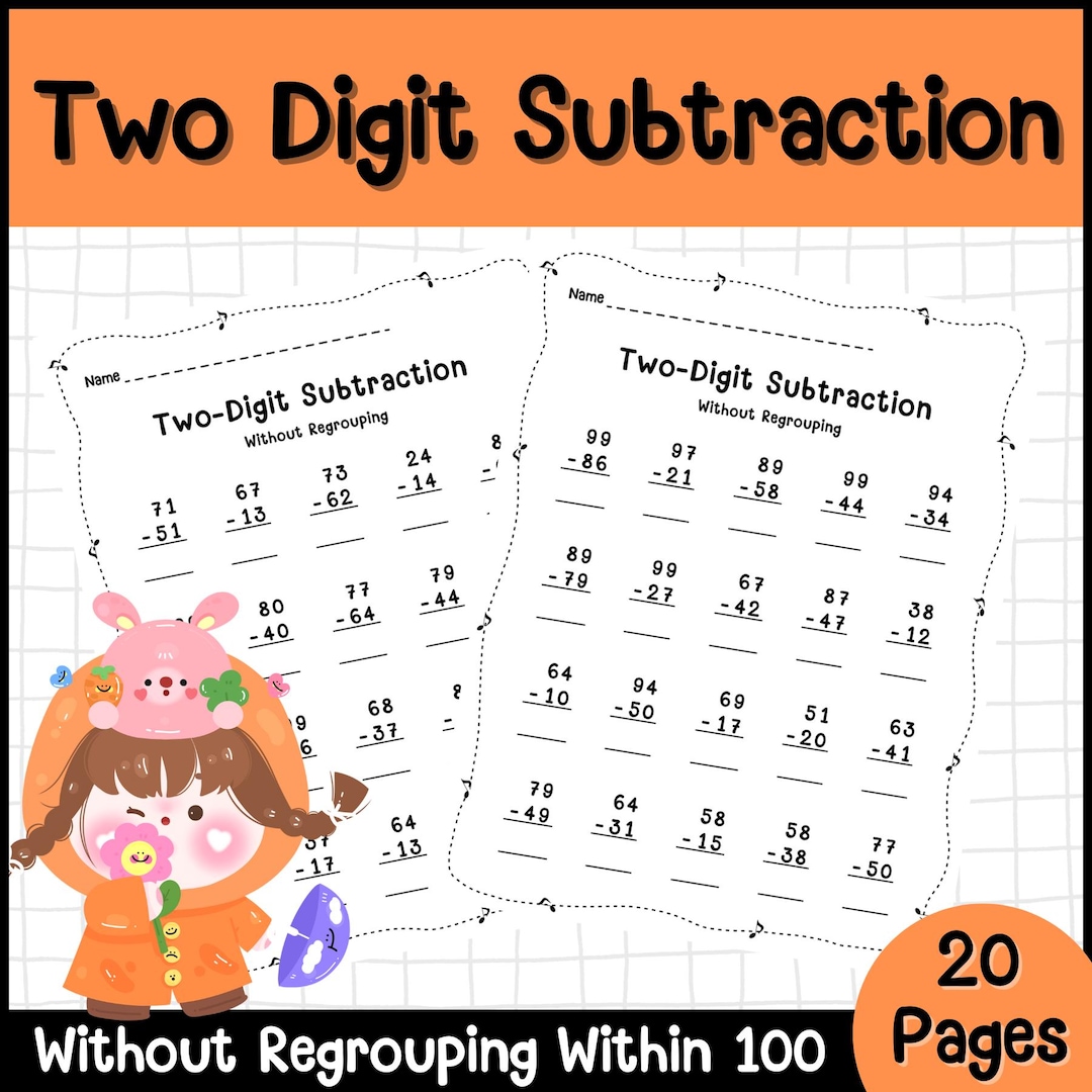 Two Digit Subtraction Without Regrouping within 100 for 1st Grade-2nd ...