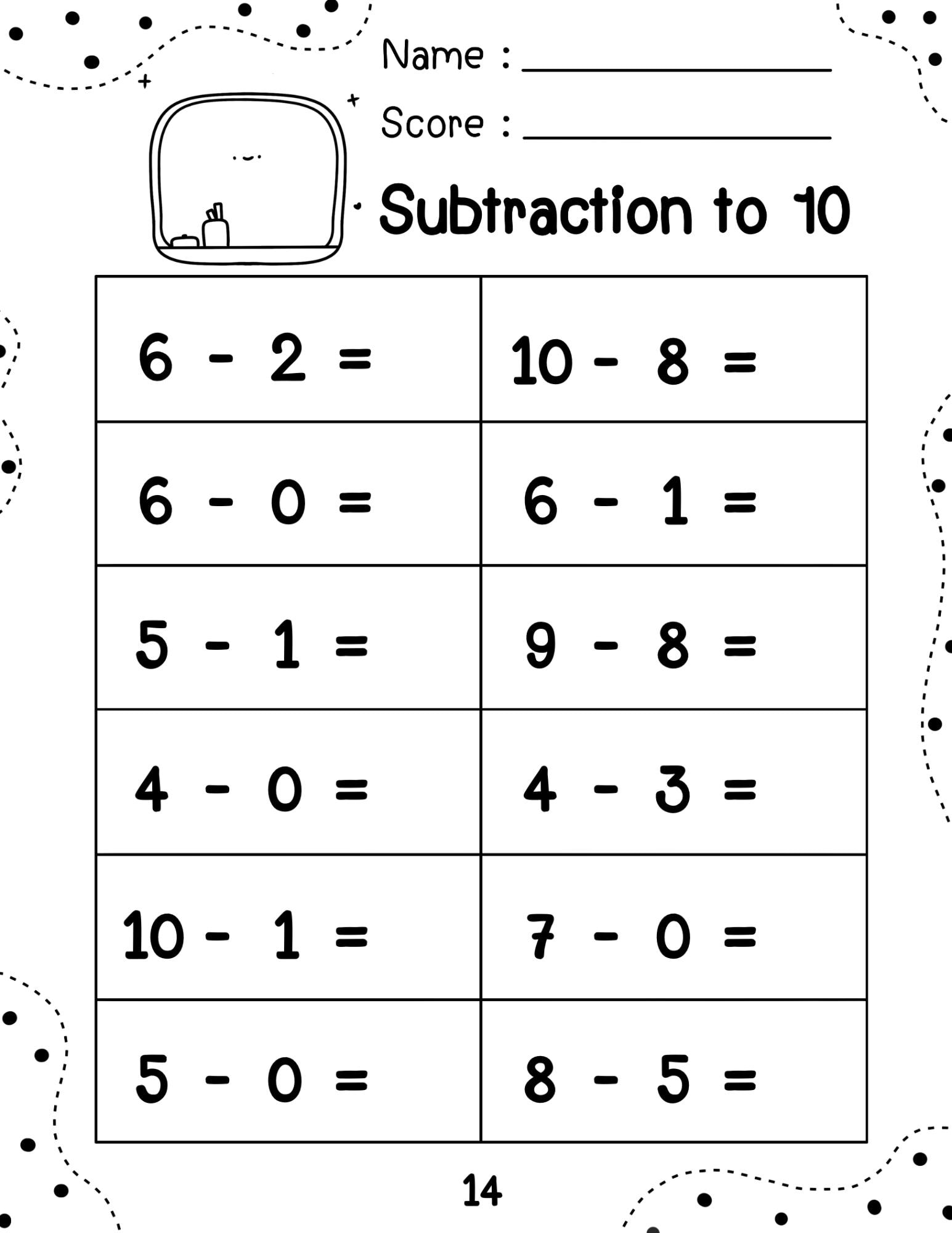 Subtraction Worksheets | Fill in the Blanks, Numbers 0-10 - Etsy