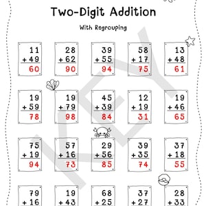 Two Digit Addition Within 100 With Regrouping Worksheets - Etsy