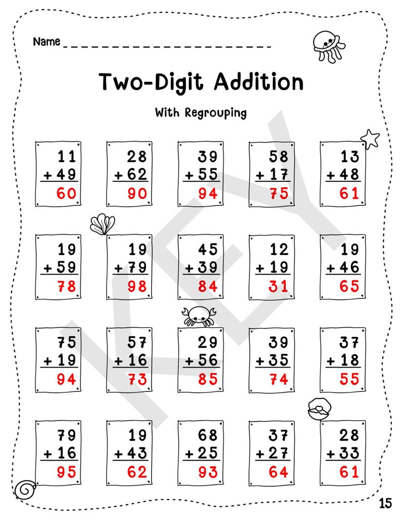 Two Digit Addition Within 100 With Regrouping Worksheets - Etsy