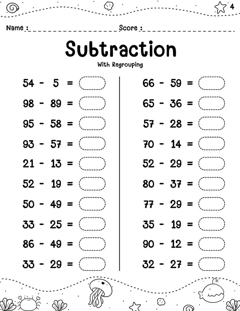Subtraction With Regrouping (within 100) for 1st Grade-2nd Grade Math ...