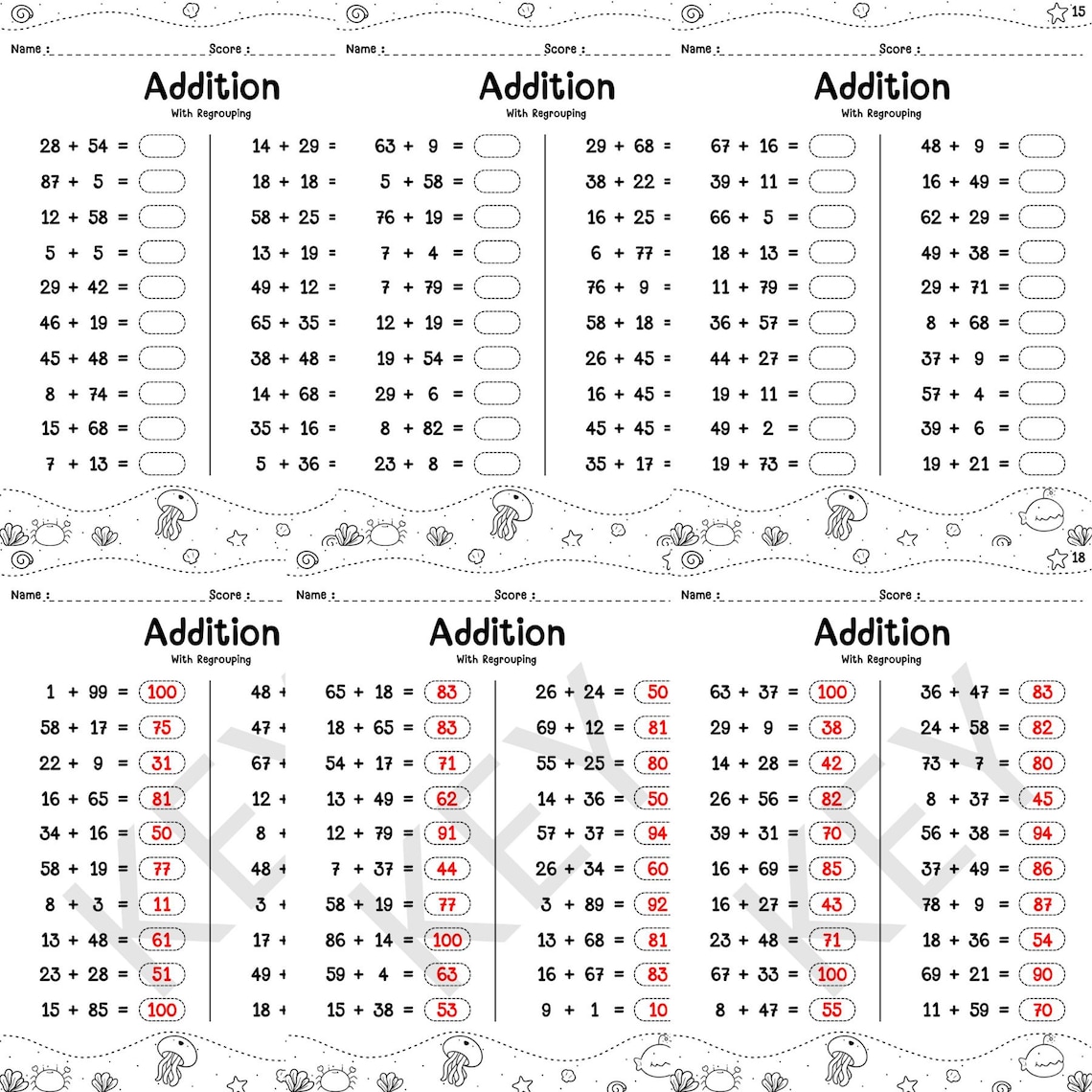 Addition With Regrouping (within 100) for 1st Grade-2nd Grade Math ...