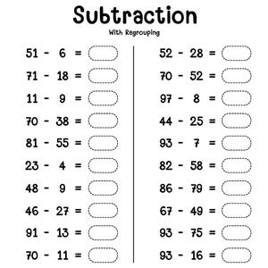 Subtraction With Regrouping (within 100) for 1st Grade-2nd Grade Math ...