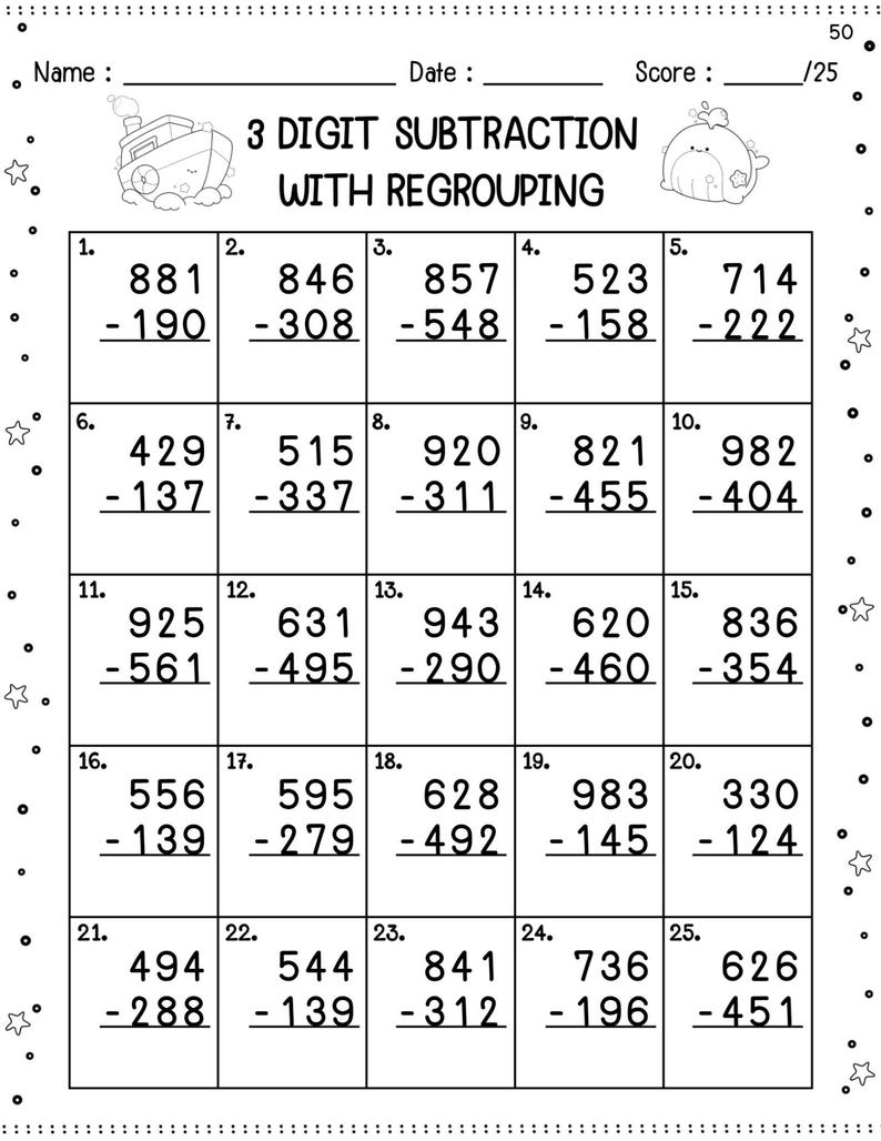 3 Digit Subtraction With Regrouping Worksheets | Printable Math ...