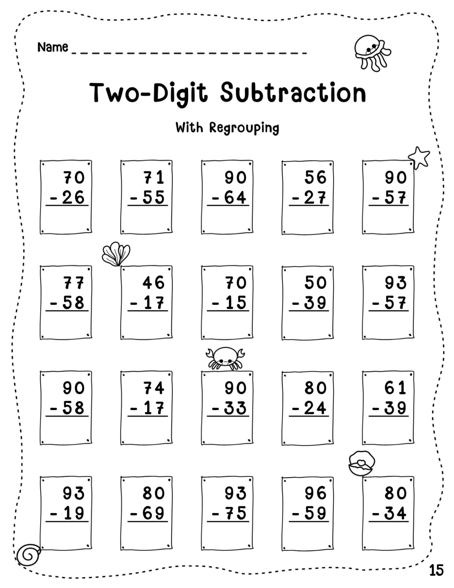 Two Digit Subtraction With Regrouping Within 100 Worksheets - Etsy