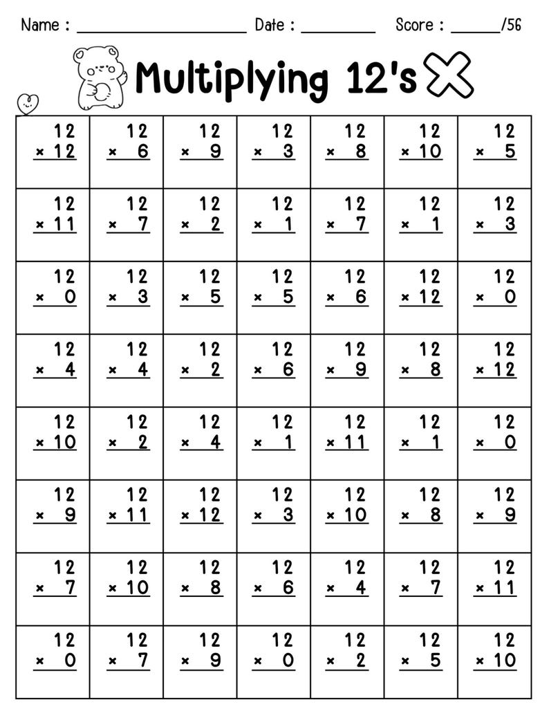 44 Printable Multiplying Practice Worksheets. Numbers 1-12. 1st-4th ...