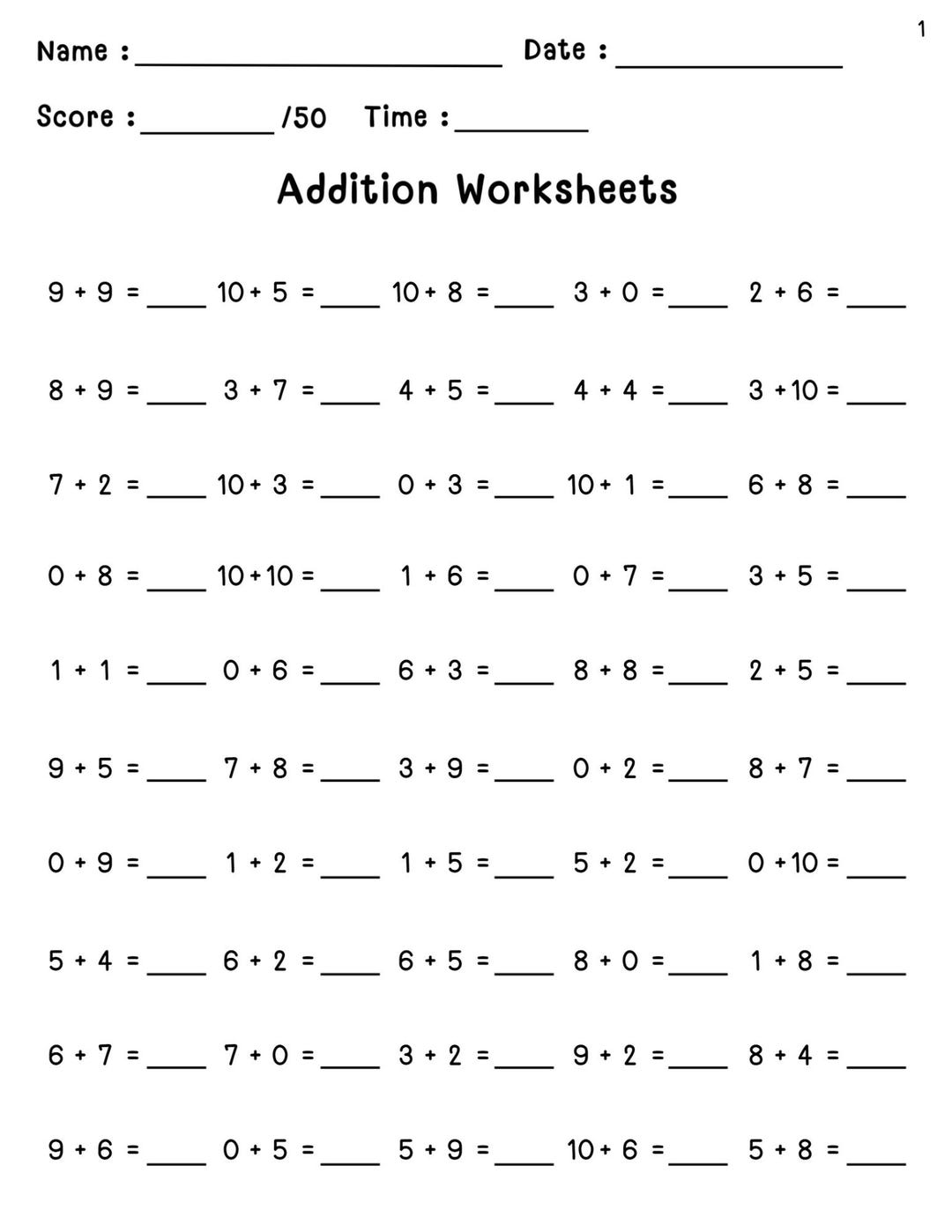 40 Printable Addition Worksheets | Single & Double Digit Practice ...