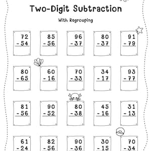 Two Digit Subtraction With Regrouping Within 100 Worksheets - Etsy