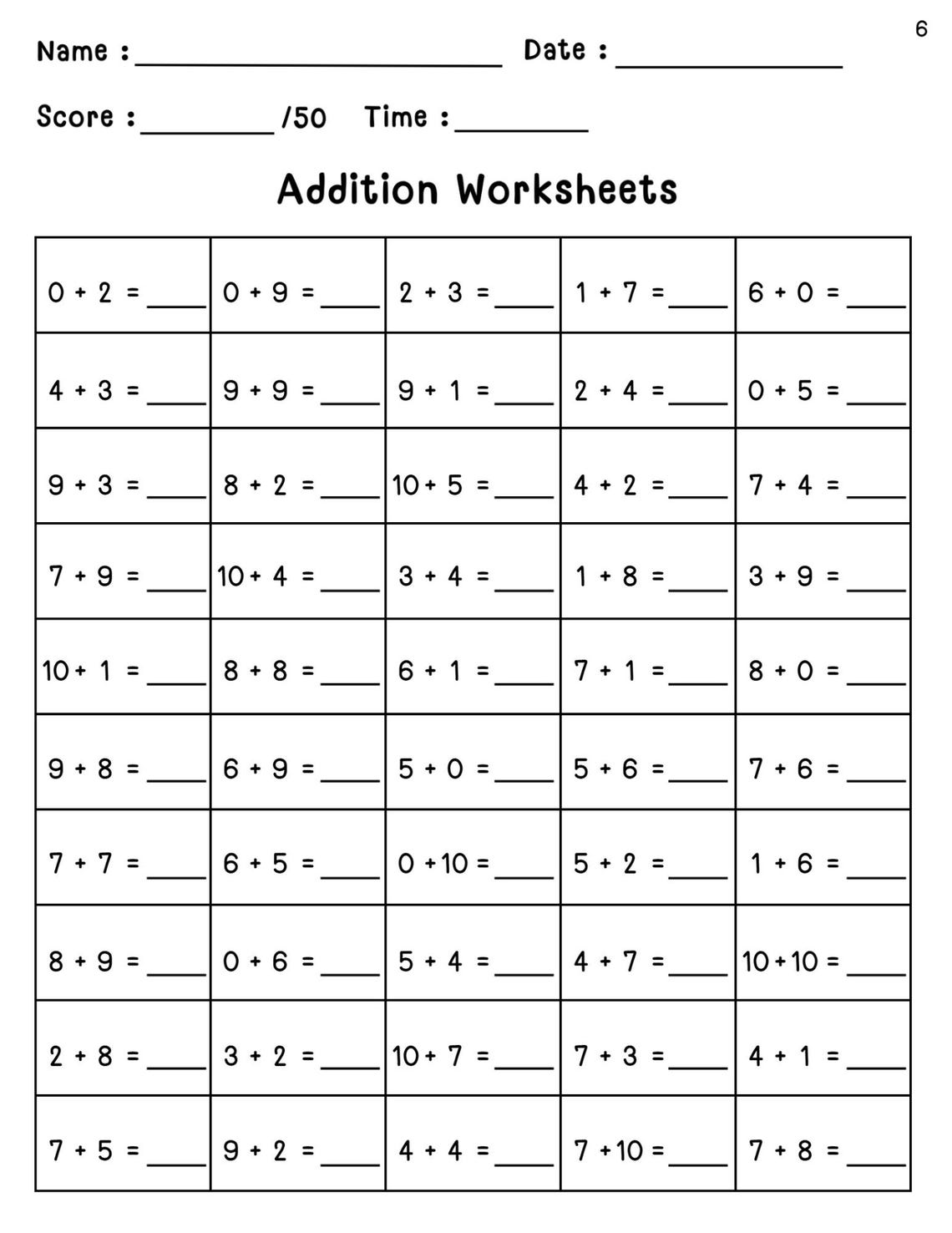 40 Printable Addition Worksheets | Single & Double Digit Practice ...