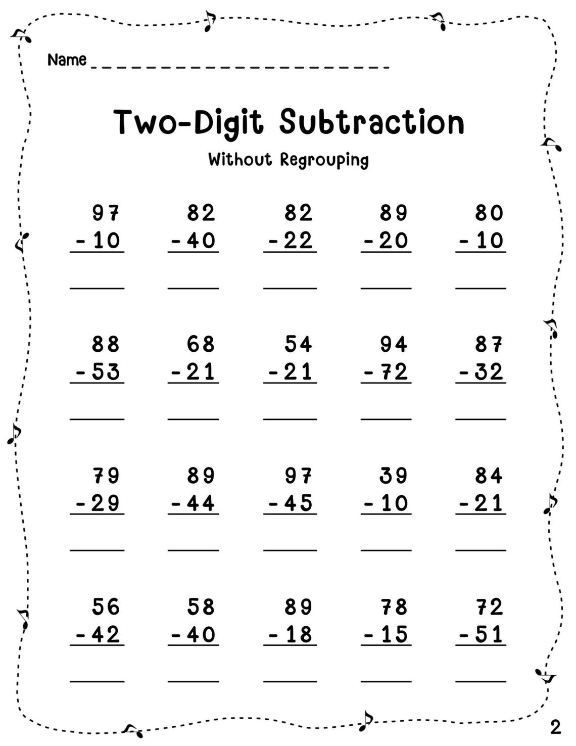Two Digit Subtraction Without Regrouping (within 100) for 1st Grade-2nd ...
