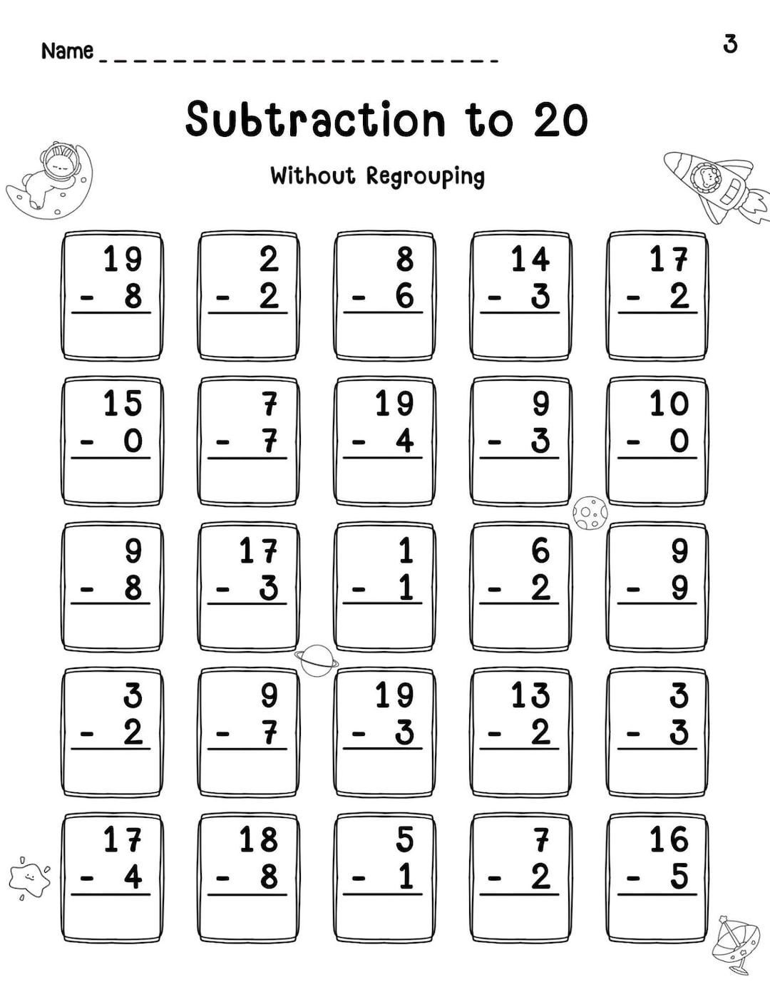 Subtraction Worksheets: Numbers 1-20, Kindergarten-1st Grade (PDF) - Etsy
