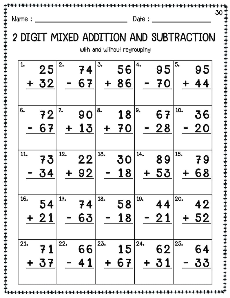 2 Digit Mixed Addition and Subtraction (with and Without Regrouping ...