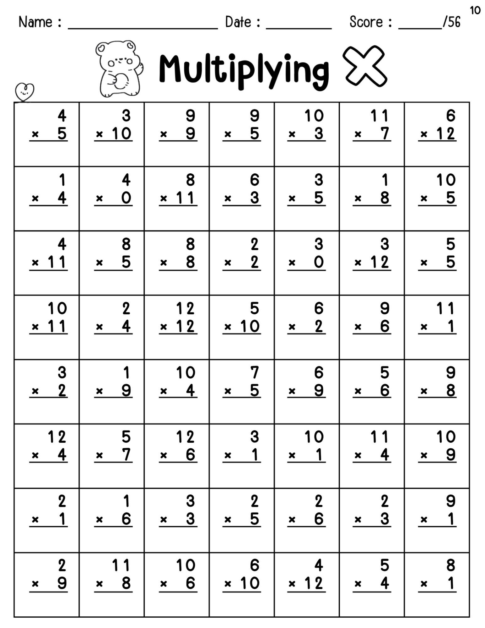 44 Printable Multiplying Practice Worksheets. Numbers 1-12. 1st-4th ...